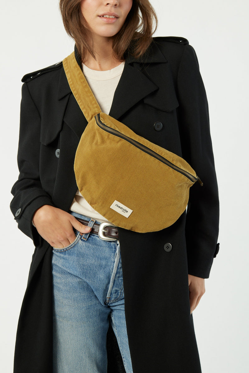 Custine XL the waist bag - Upcycled cotton Golden Green – Rivedroite Paris